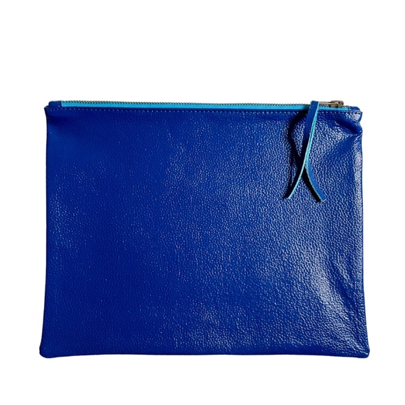 Unlisted | Bags | Cobalt Blue Pebble Grain Leather Zipper Pouch Bag ...